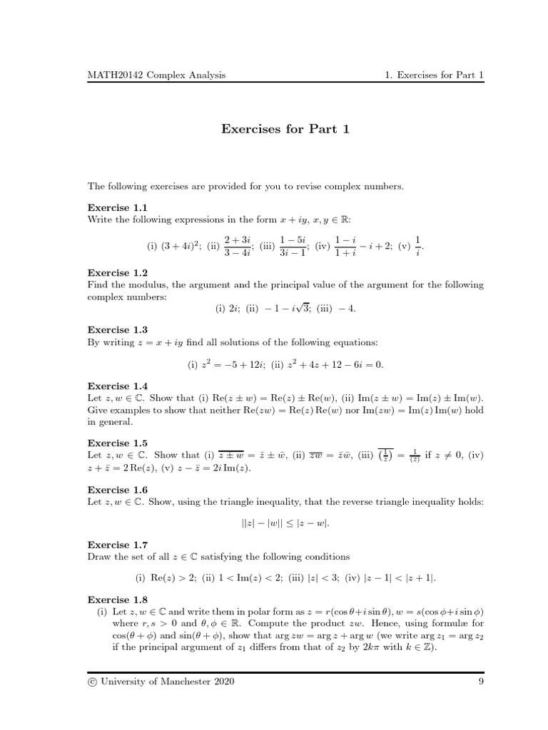 complex_analysis_exercises_1920 | PDF | Holomorphic Function | Power Series