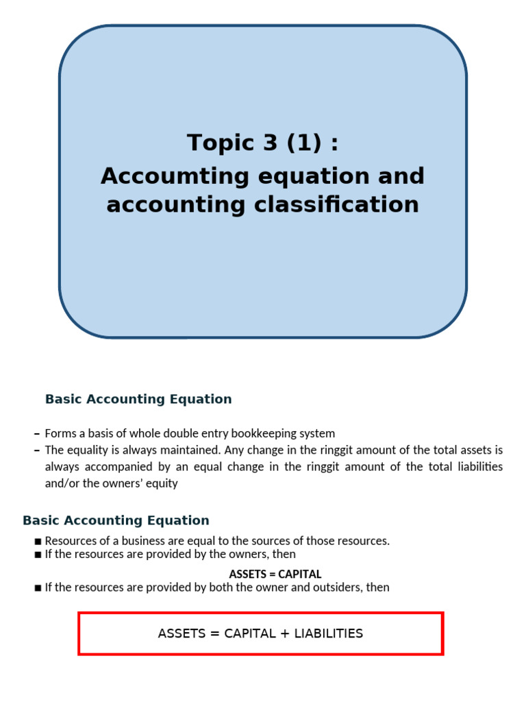 Accounting Equation and Classifications Guide | PDF | Equity (Finance ...