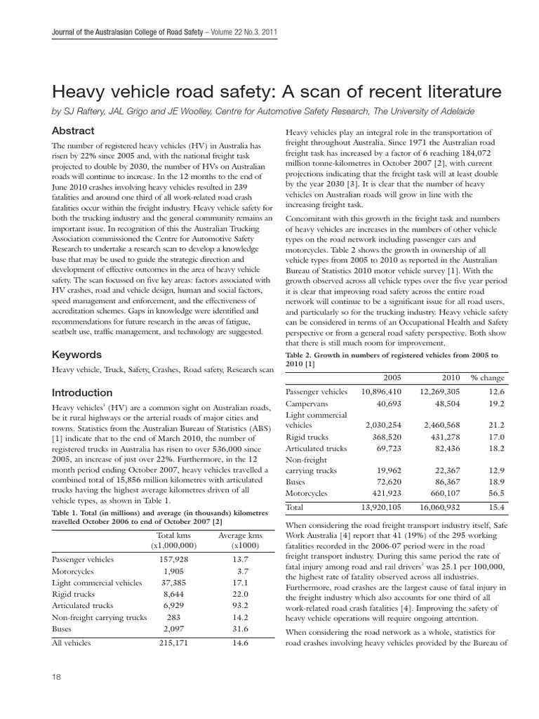 Heavy Vehicle Safety in Australia: Research Insights | PDF | Traffic ...