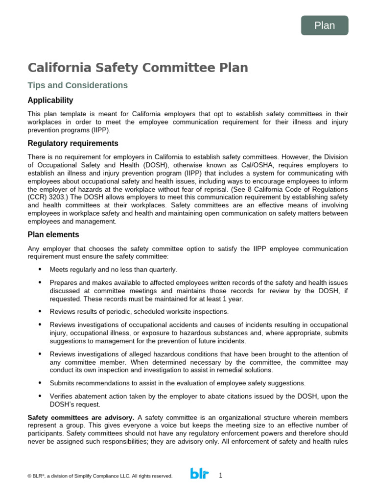 California Safety Committee Guidelines | PDF | Occupational Safety And ...