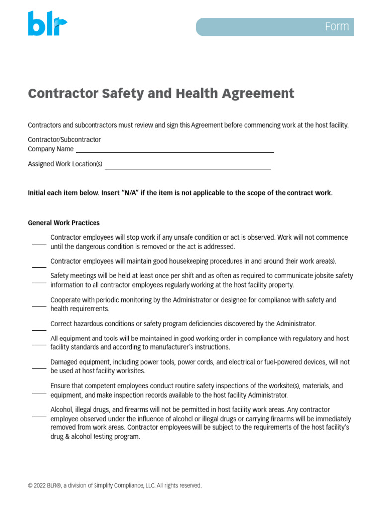 contractor-safety-and-health-agreement-form | PDF | Personal Protective ...
