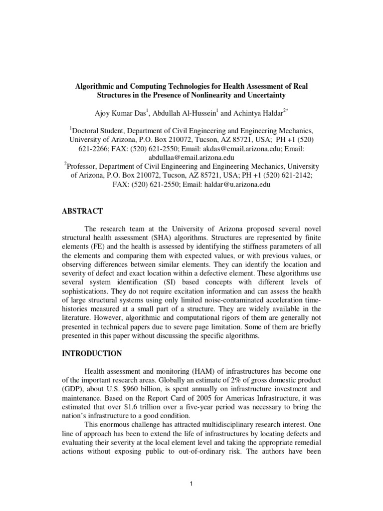 Algorithmic and Computing Technologies for Health Assessment of Real Structures in the Presence ...