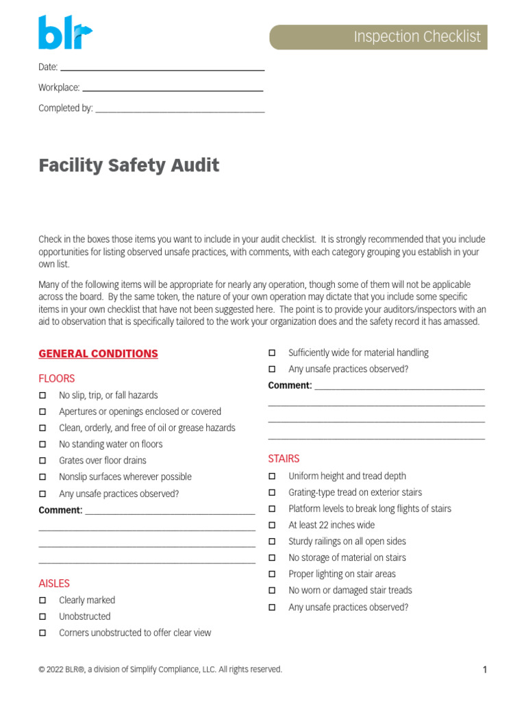 OSHA Facility Safety Audit Checklist | PDF | Safety