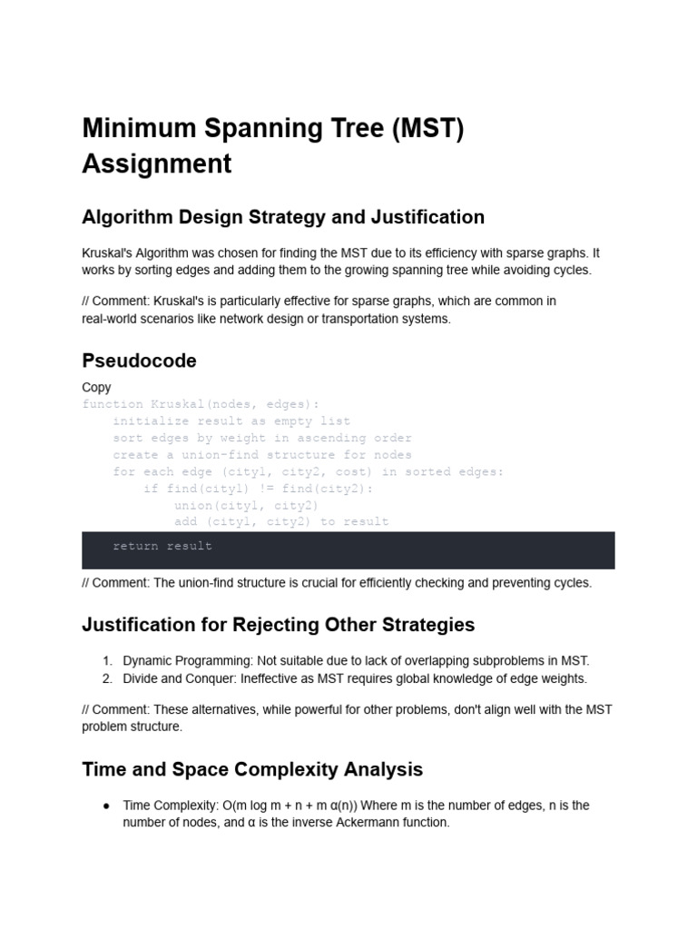 Minimum Spanning Tree Mst Assignment Pdf Algorithms And Data Structures Combinatorics