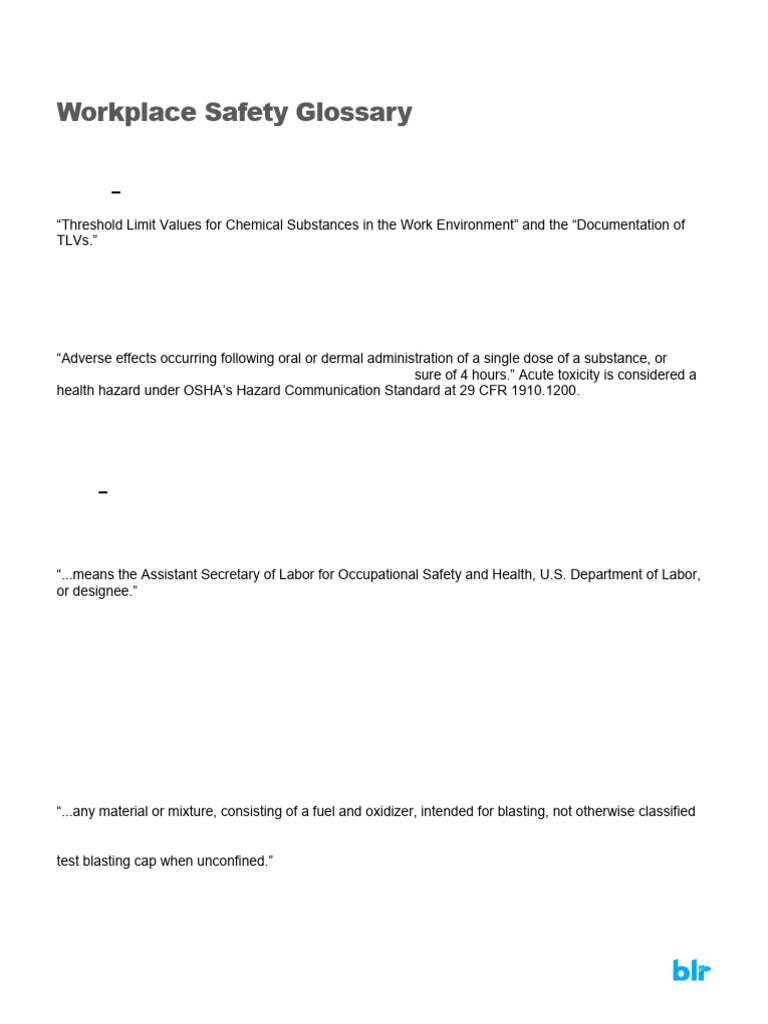 Workplace Safety Glossary Guidance Document | PDF | Toxicity ...