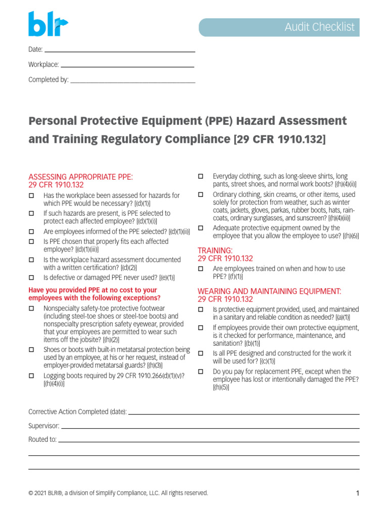 Ppe Hazard Assessment and Training Regulatory Compliance Audit ...
