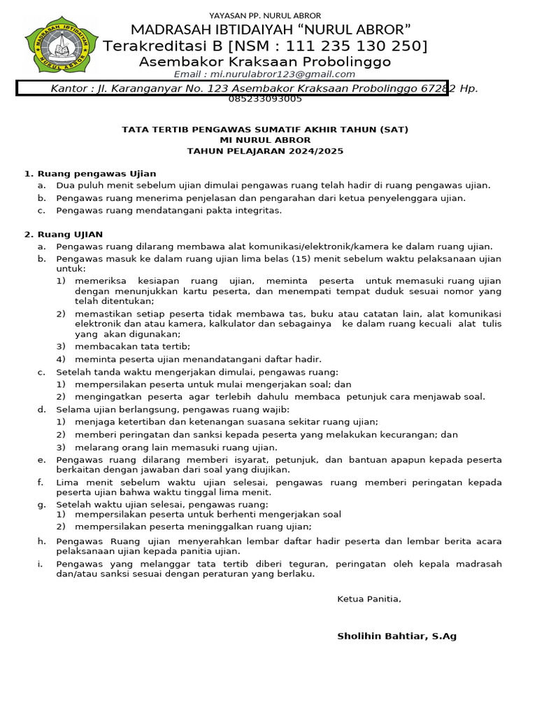 Tata Tertib Pengawas PAT | PDF