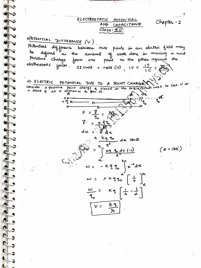 Elecrostaticss Potential and Capacitance Notes | PDF | Capacitor ...