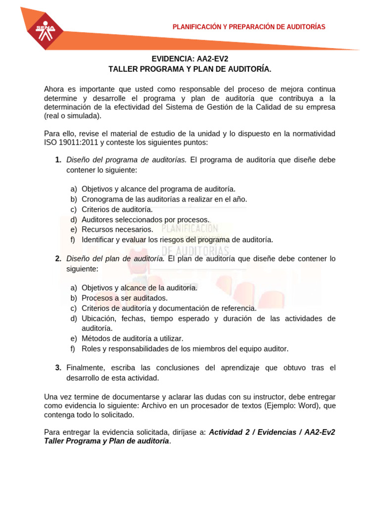 Formato Evidencia AA2 Ev2 Taller Programa y Plan de Auditoria | PDF | Auditoría | Sistema de ...