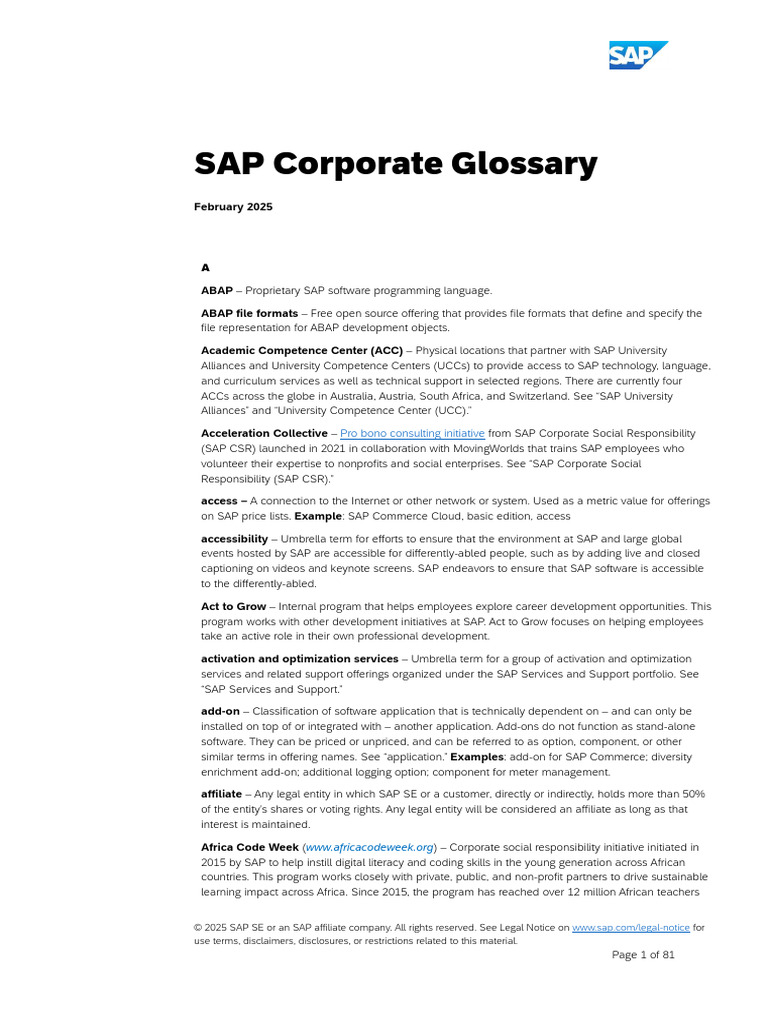 SAP Corporate Glossary 2025 | PDF | Cloud Computing | Artificial Intelligence