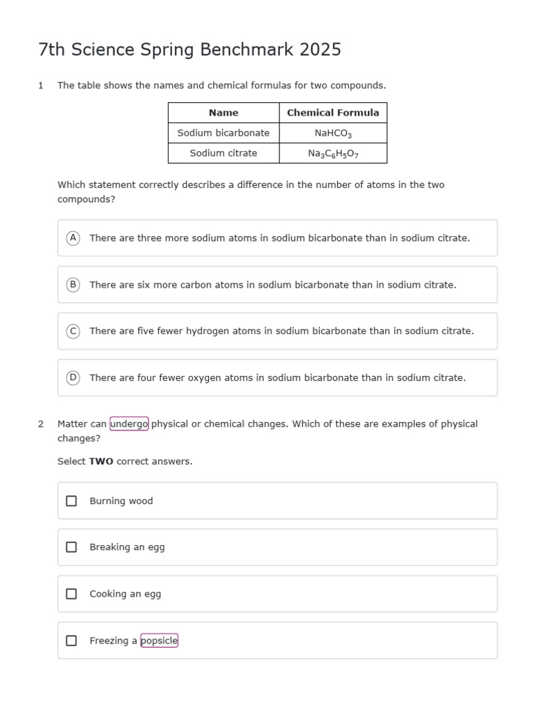 7th Science Spring Benchmark 2025 | PDF | Natural Selection | Plate ...