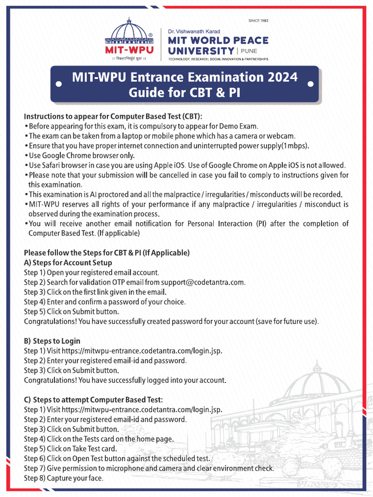 Entrance Exam Guidelines CBT and Personal Interview | PDF