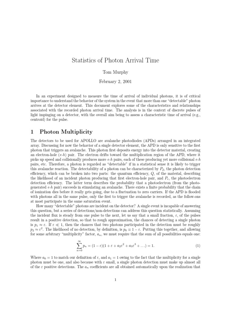 Statistics of Photon Arrival Time | PDF | Applied And Interdisciplinary ...
