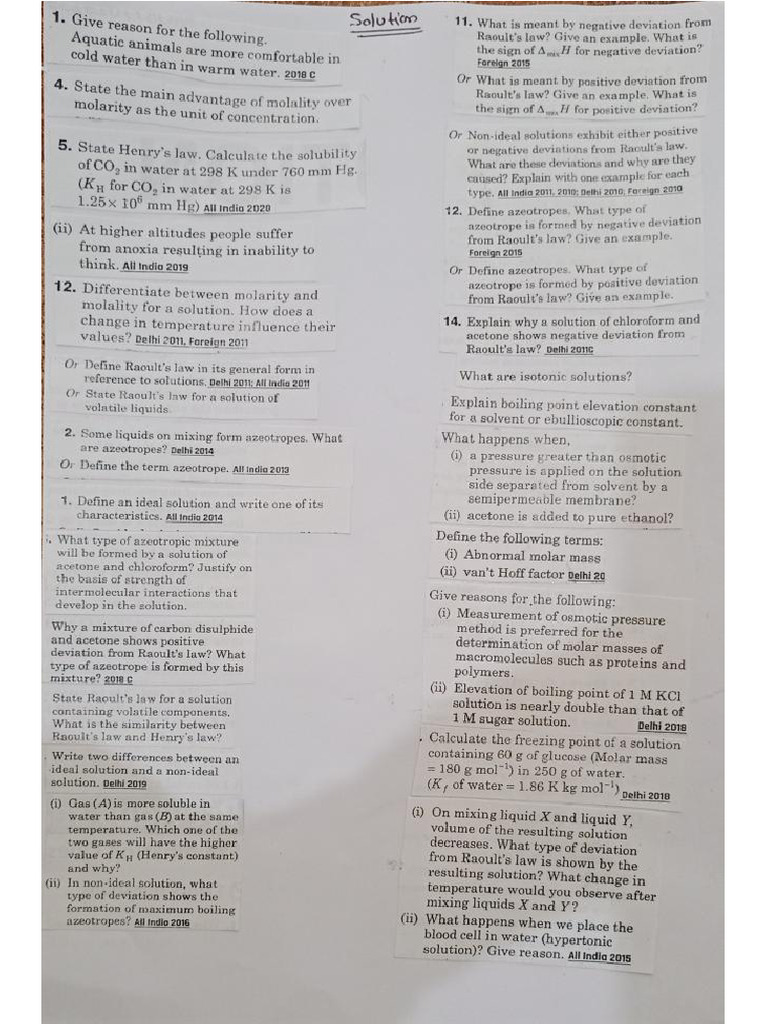 Solutions Important Sheet | PDF