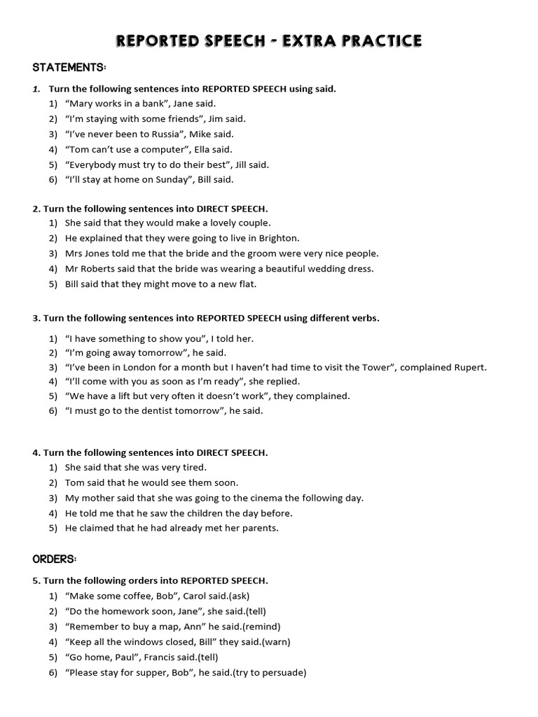 Reported Speech Bach | PDF