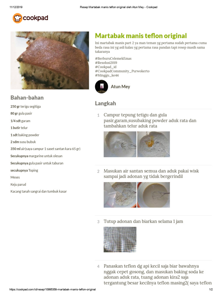 Resep Martabak Manis Teflon Original Oleh Atun Mey - Cookpad | PDF