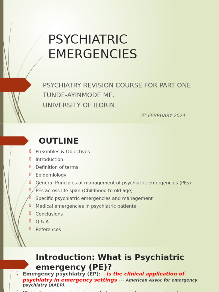 Psychiatric Emergencies Lecture Revision Course Psychiatry Part I 20th ...