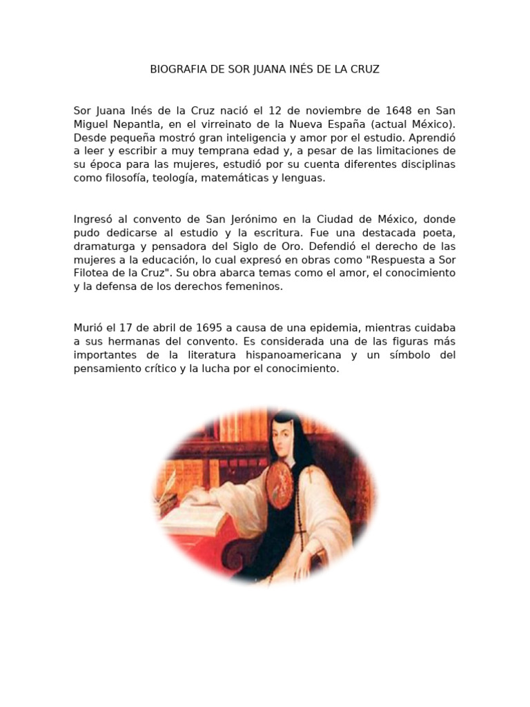 Biografia de Sor Juana Inés de La Cruz | PDF