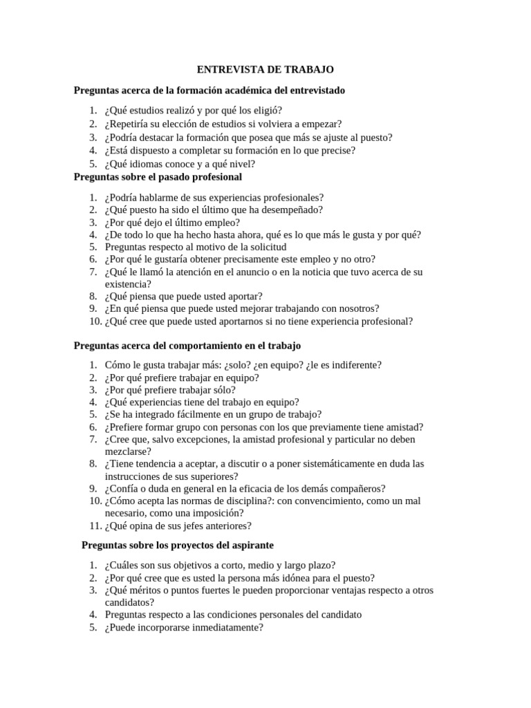Preguntas Clave para Entrevistas Laborales | PDF