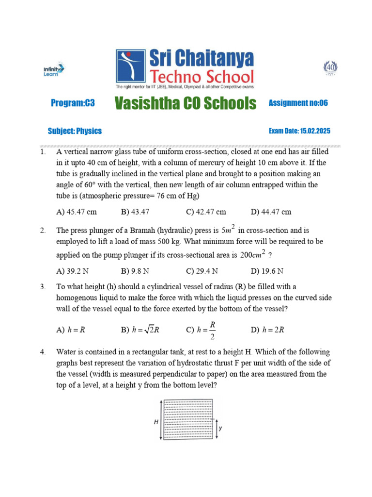 c3 - Vasishtha Co Schools Special - 06 - Assignments - Exam Date - 15.02.2025 - Physics | PDF ...