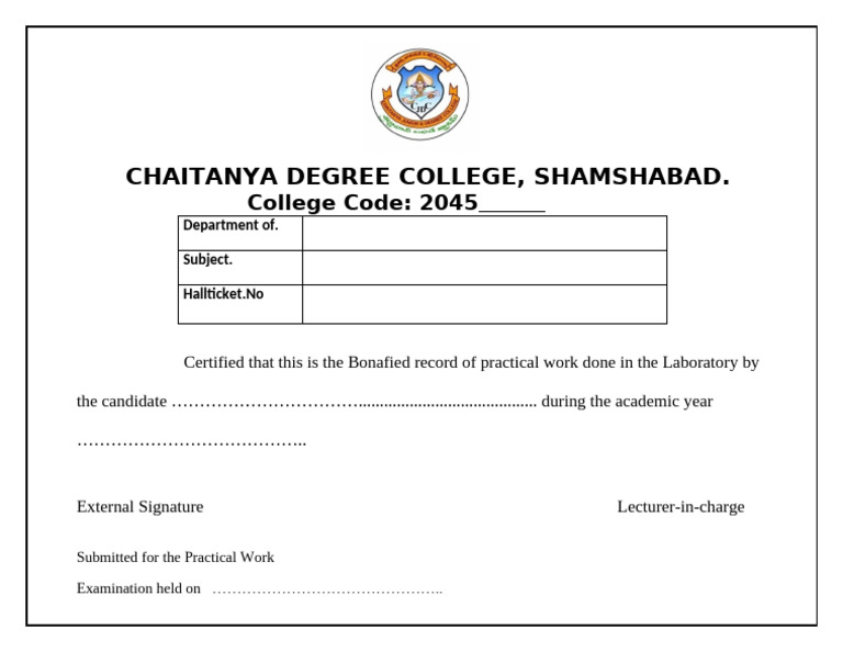 Practical Record Cover Page-2 | PDF