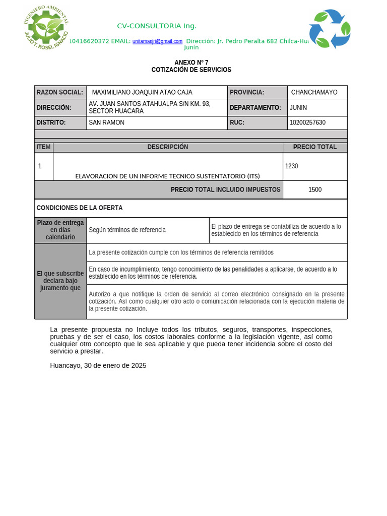 Anexo 07 - Formato Cotizacion Servicios | PDF