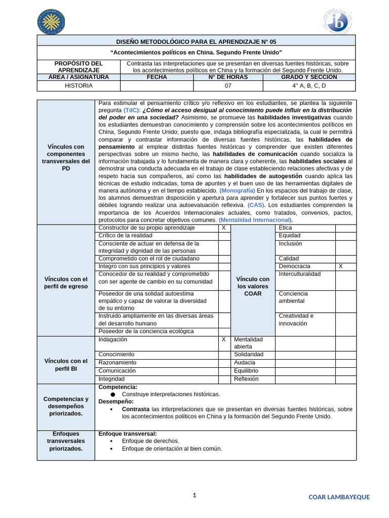 DMpA 5 - HISTORIA - 4° - 2025 | PDF | Chiang Kai-Shek | Kuomintang