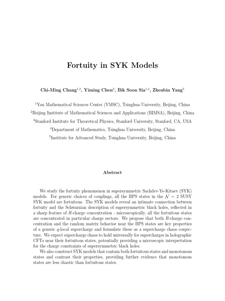 Fortuity in SYK Models | PDF | Chaos Theory | Hilbert Space