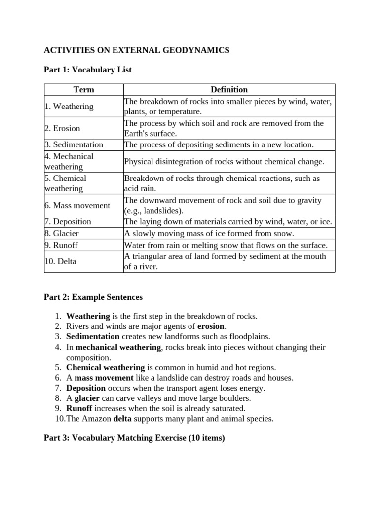 Activity On External Geodynamics | PDF | Erosion | Rock (Geology)