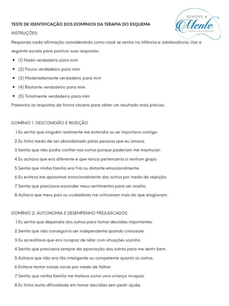 Domínios Da Terapia Do Esquema | PDF | Família | Ciências comportamentais