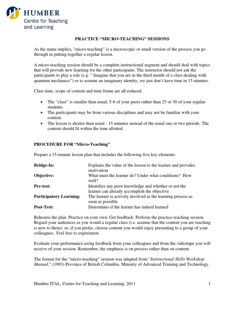 Micro Teach Session 2011 | Lesson Plan | Learning