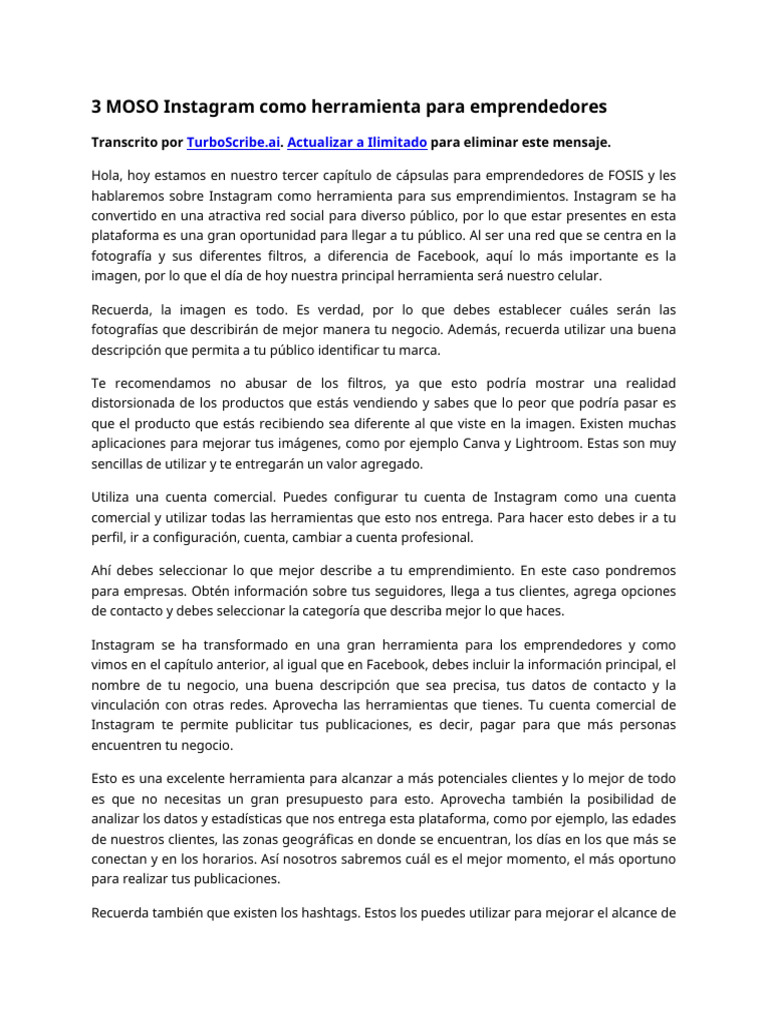 3 MOSO Instagram Como Herramienta para Emprendedores | PDF | Facebook | Servicio de redes sociales