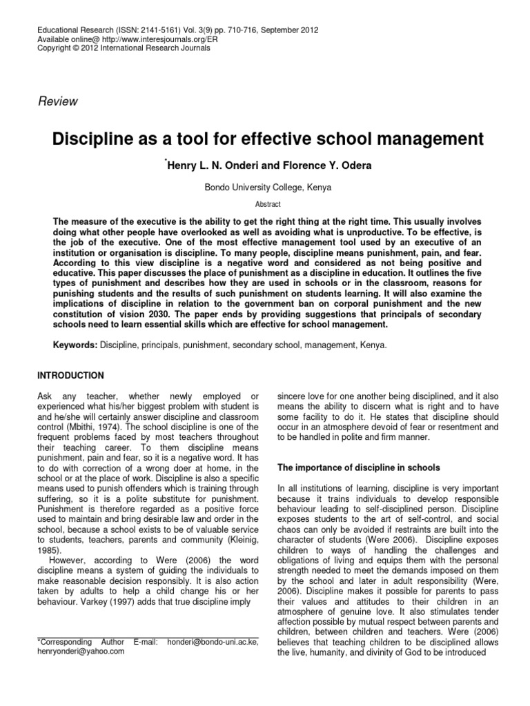 discipline-as-a-tool-for-effective-school-management | PDF | Punishments | Disciplines