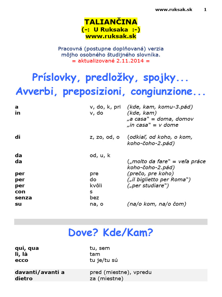 Príslovky Predložky Spojky | PDF