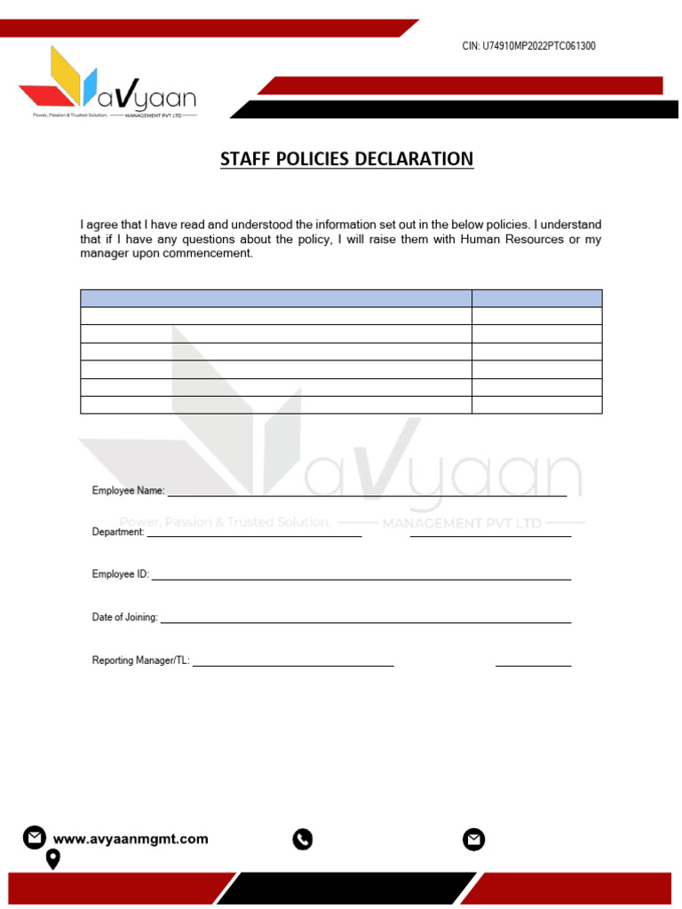 Staff Policies Declaration | PDF