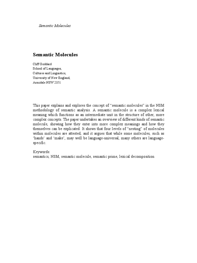 Understanding Semantic Molecules in NSM | PDF | Semantics | Lexicon