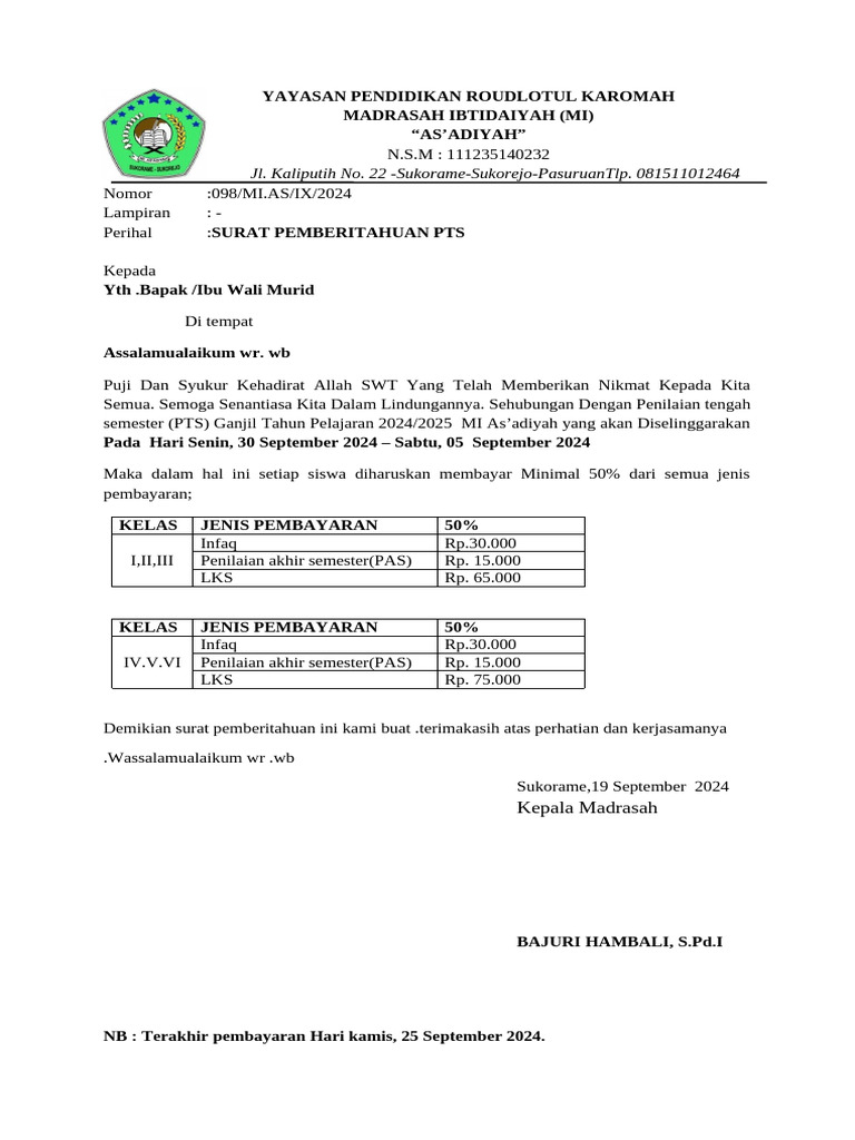 Pemberitahuan PTS 2024 | PDF