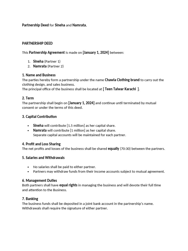 Partnership Deed | PDF