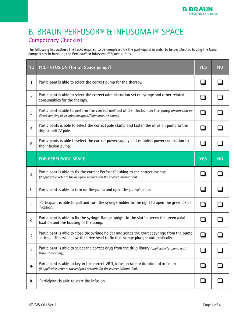 HC AIS 001 User Competency Assessment Checklist All Space Pumps | PDF ...