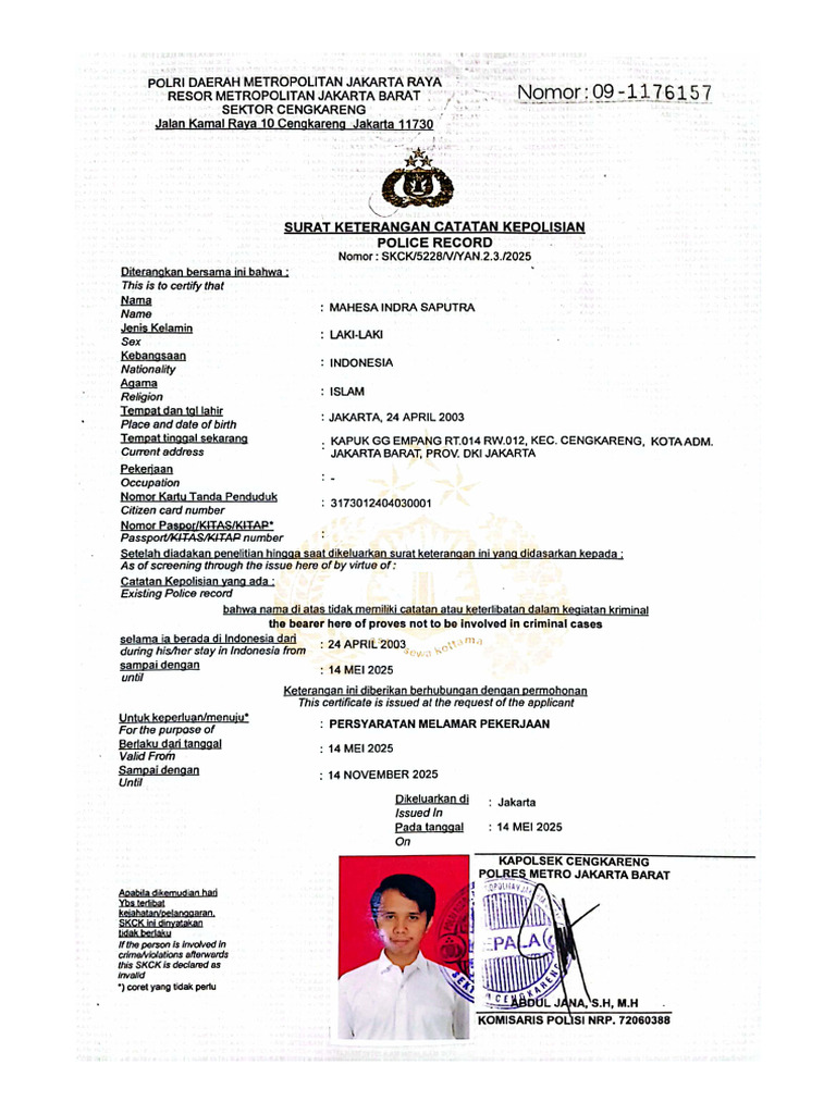 CV & Surat Lamaran Mahesa Indra S - Removed | PDF