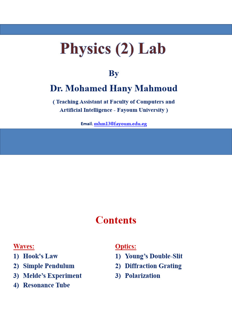 Fayoum University Physics 2 Lab | PDF | Force | Oscillation