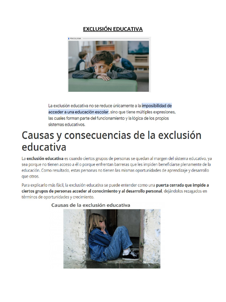 Causas y Consecuencias de la Exclusión Educativa | PDF | Exclusión ...