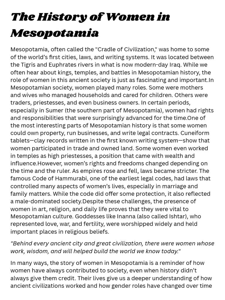 History of Womrn in Mesopotamia - 20250521 - 121200 - 0000 | PDF