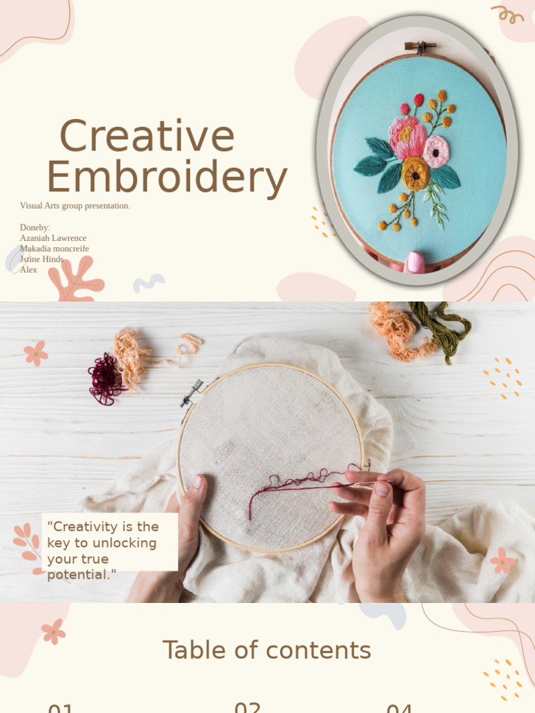 Bead Embroidery Portfolio by Slidesgo Visual Arts SMTH | PDF | Embroidery | Textiles