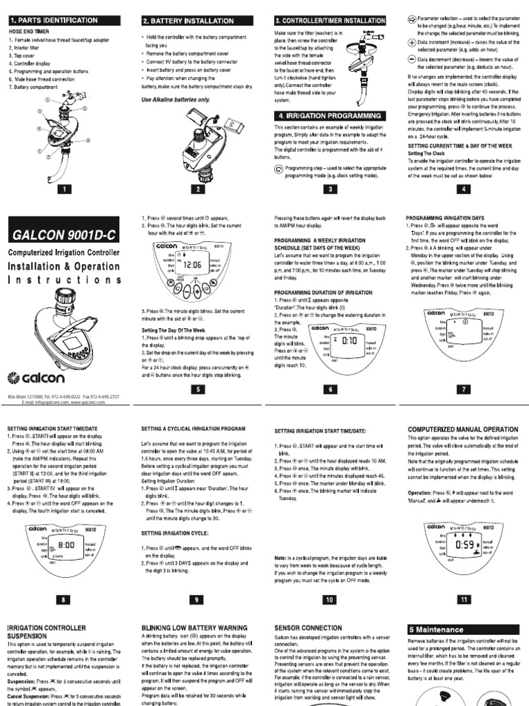 Manual Controladores Galcon Serie 9001D 9001BT | PDF
