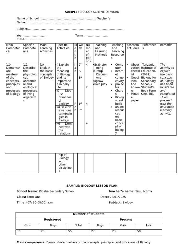 Biology Teaching Plan Overview | PDF | Cognition | Learning
