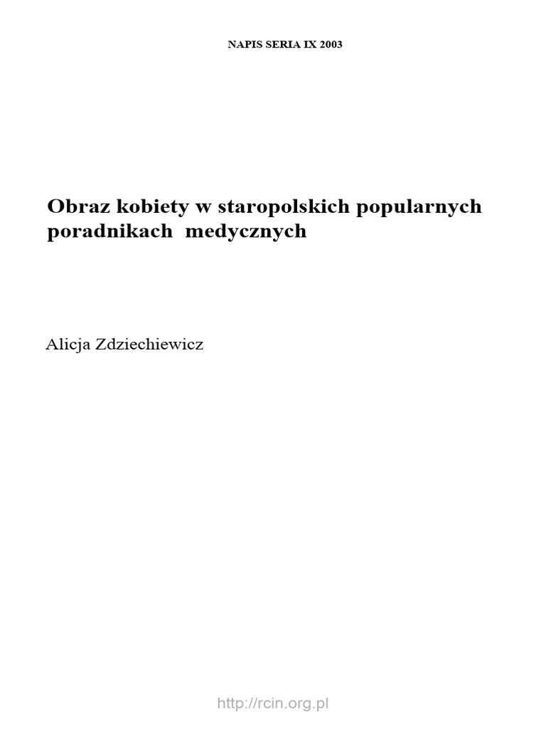 Woman, History, Medicine, Guide, Old Polish Literature | PDF