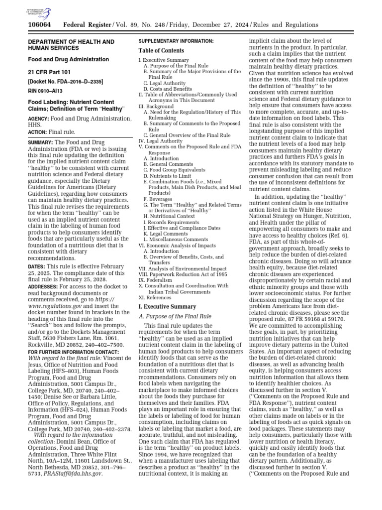 FDA - Food Labeling - Nutrient Content Claims - Definition of Term ...