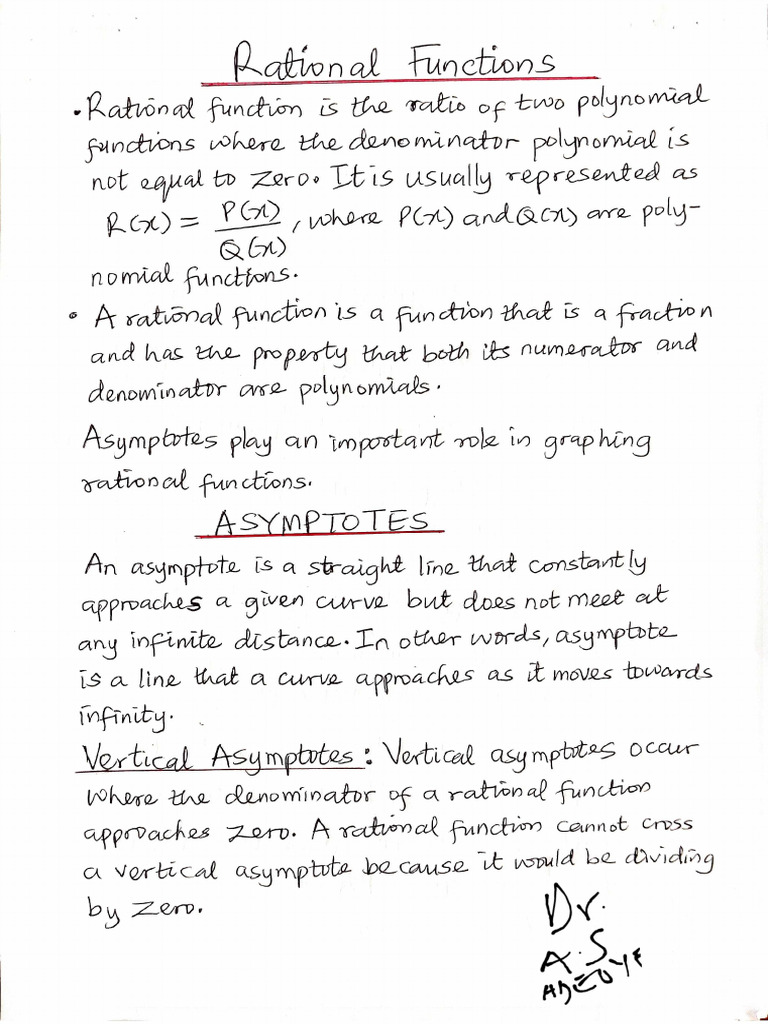 Examples and Practice Questions On Rational Functions (Asymptotes) | PDF