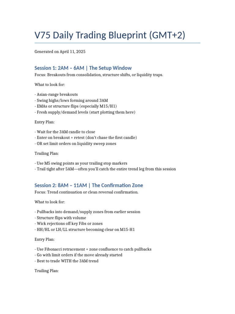 V75 Daily Trading Blueprint | PDF | Investing | Private Sector